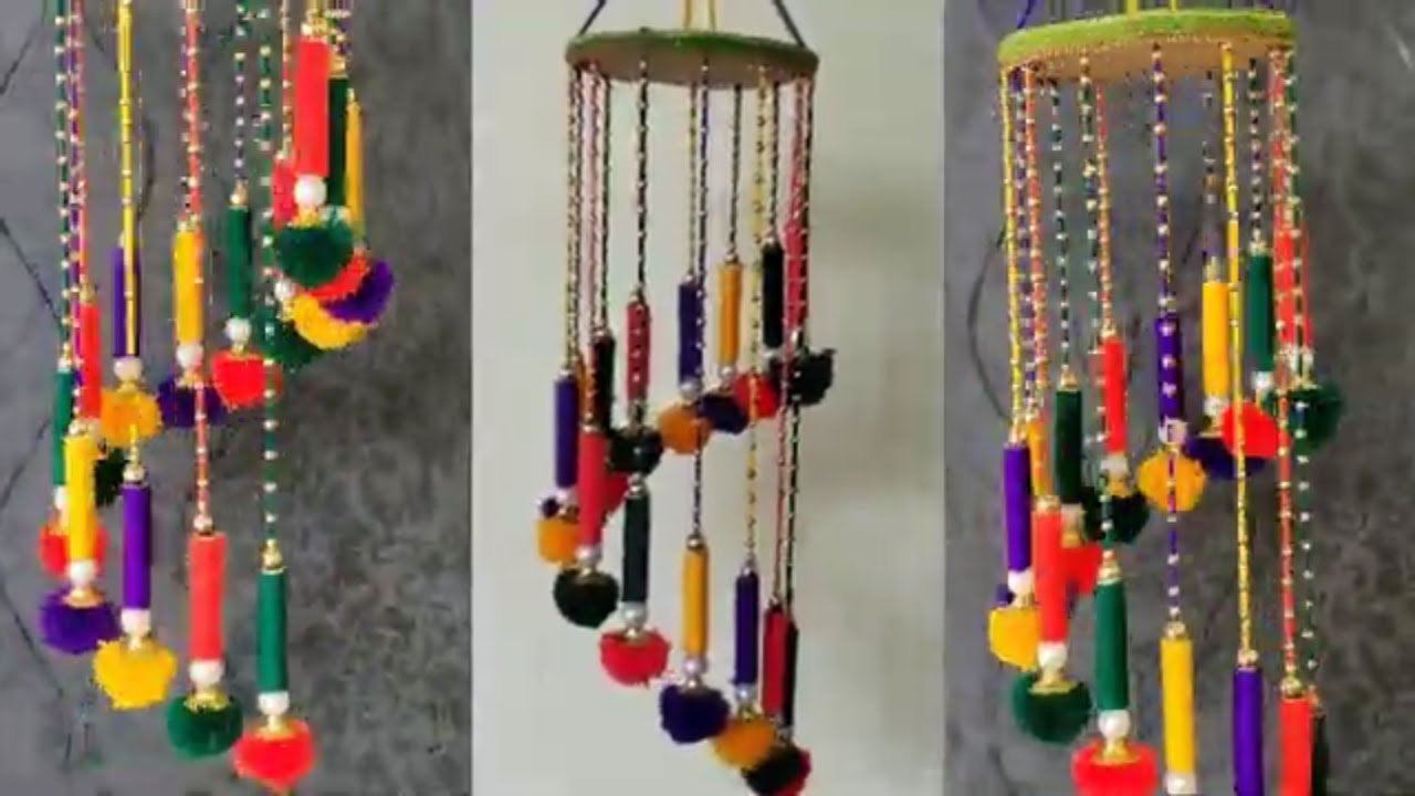 DIY - BEAUTIFUL JHUMAR CRAFT MAKING WITH THREAD \\ AMAZING WOOLEN CRAFT ...