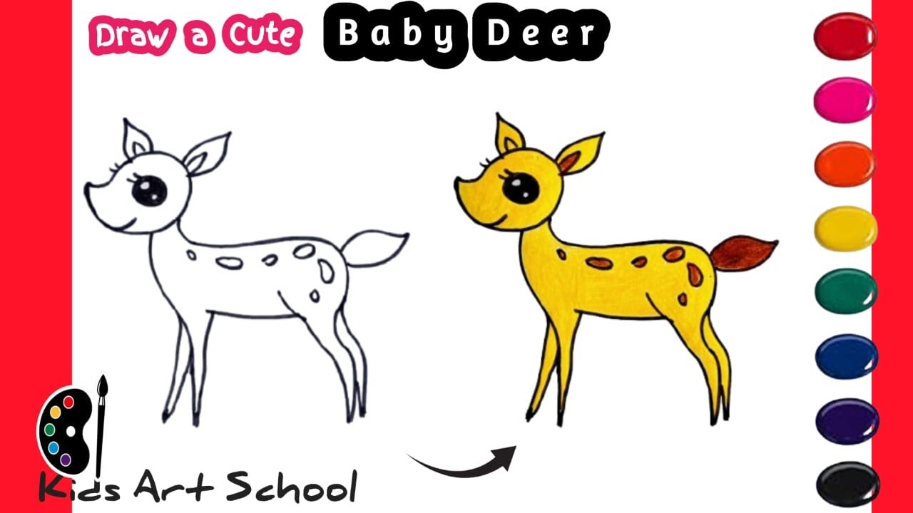 How to Draw Easy Fawn |Cute baby deer Drawing for kids| Fawn for school ...