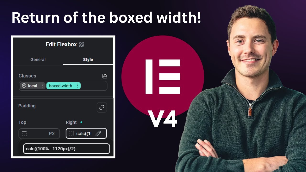 Create a boxed width class for the Flexbox in Elementor V4 - YouTube