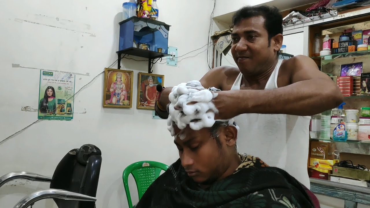Powerful shampoo massage asmr by Asim barber | Head massage with neck ...