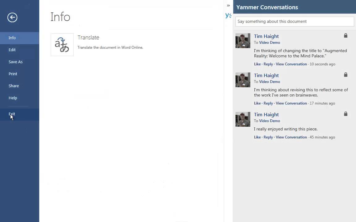 CGNET Tutorials: Using Yammer Conversations in Office 365 Applications ...