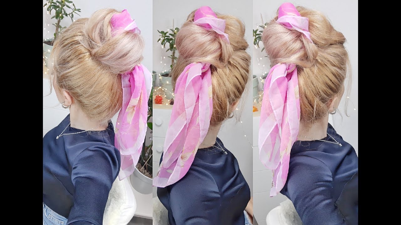 SUPER EASY AND QUICK LAZY GIRL BUN UPDO HAIRSTLYE WITH A SCARF ...