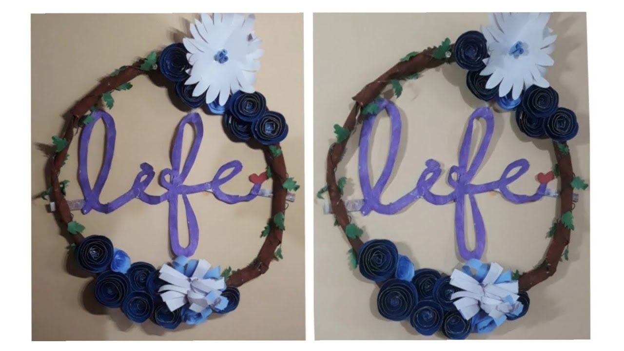 How to make Flower wallmate | Home made flower wallmate | Paper flower ...