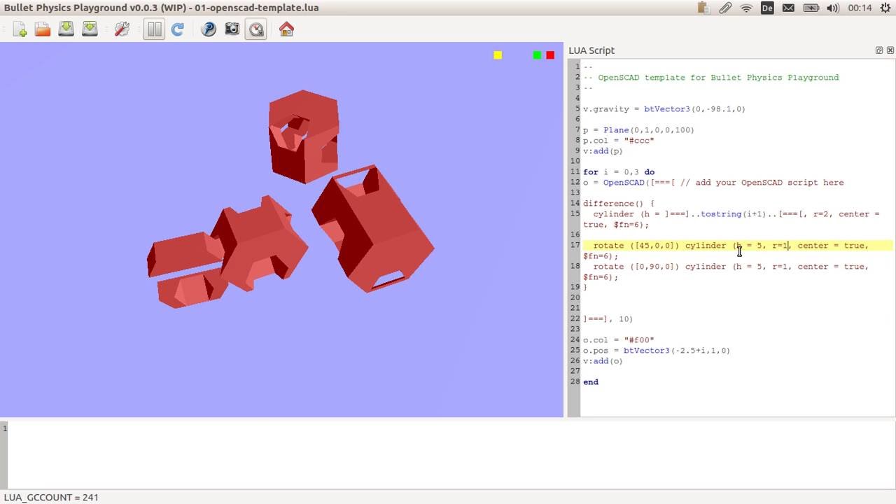 Bullet Physics Playground – OpenSCAD demo I - YouTube