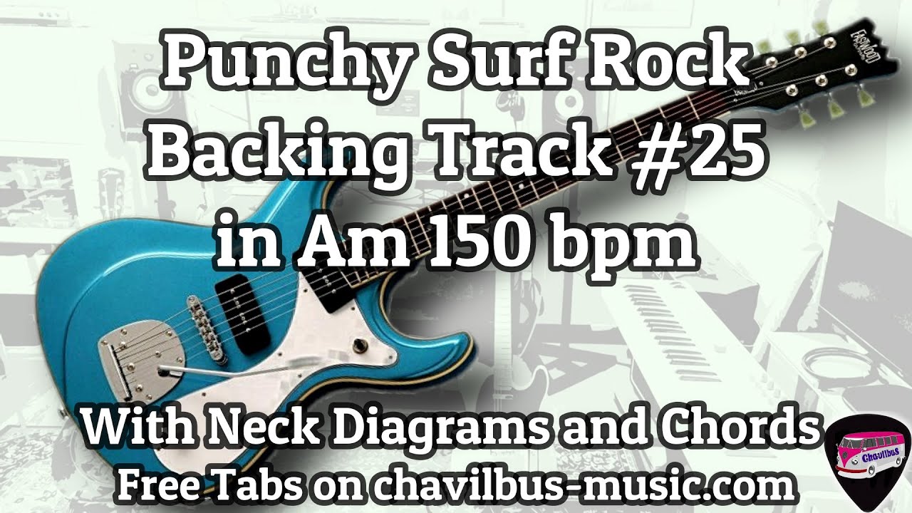 Punchy Surf Rock Backing Track in Am #25 150 bpm With Chords and Neck ...