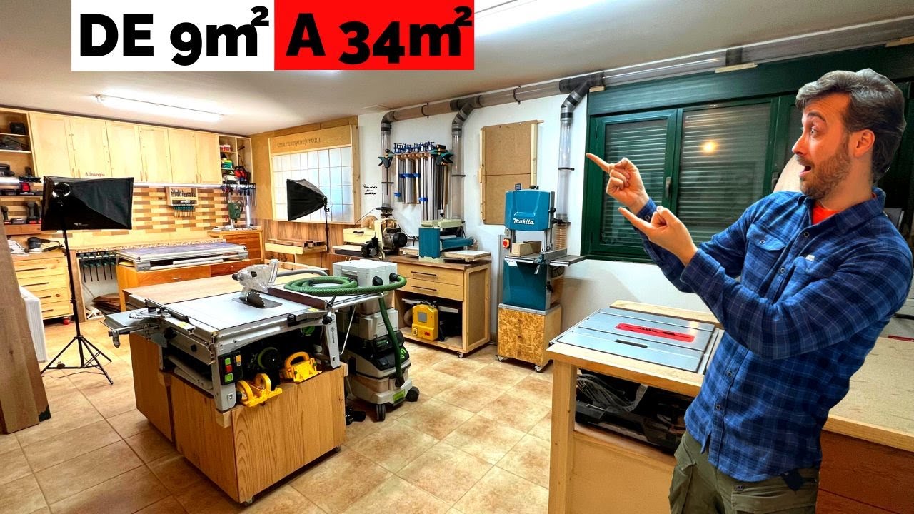 Cómo MONTAR un TALLER de CARPINTERÍA EQUIPADO en casa (34M2) SHOP TOUR ...