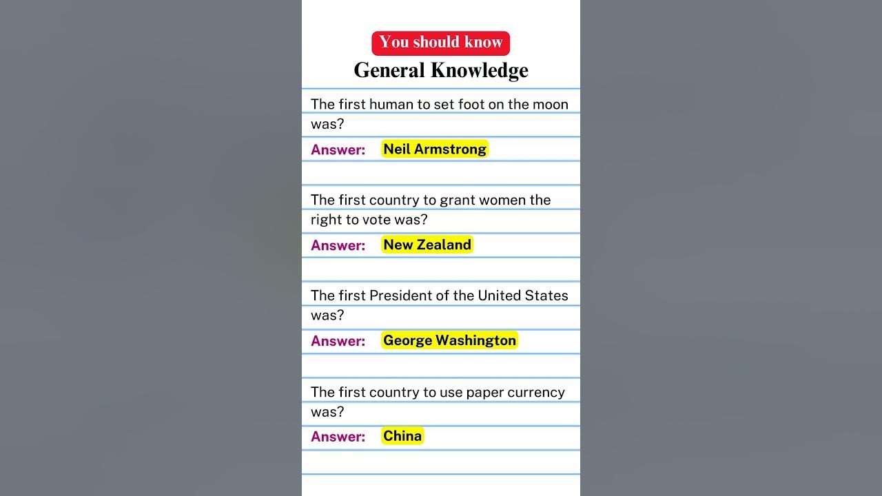 General Knowledge You Should Know Questions and Answers, General Knowledge Questions short # ...