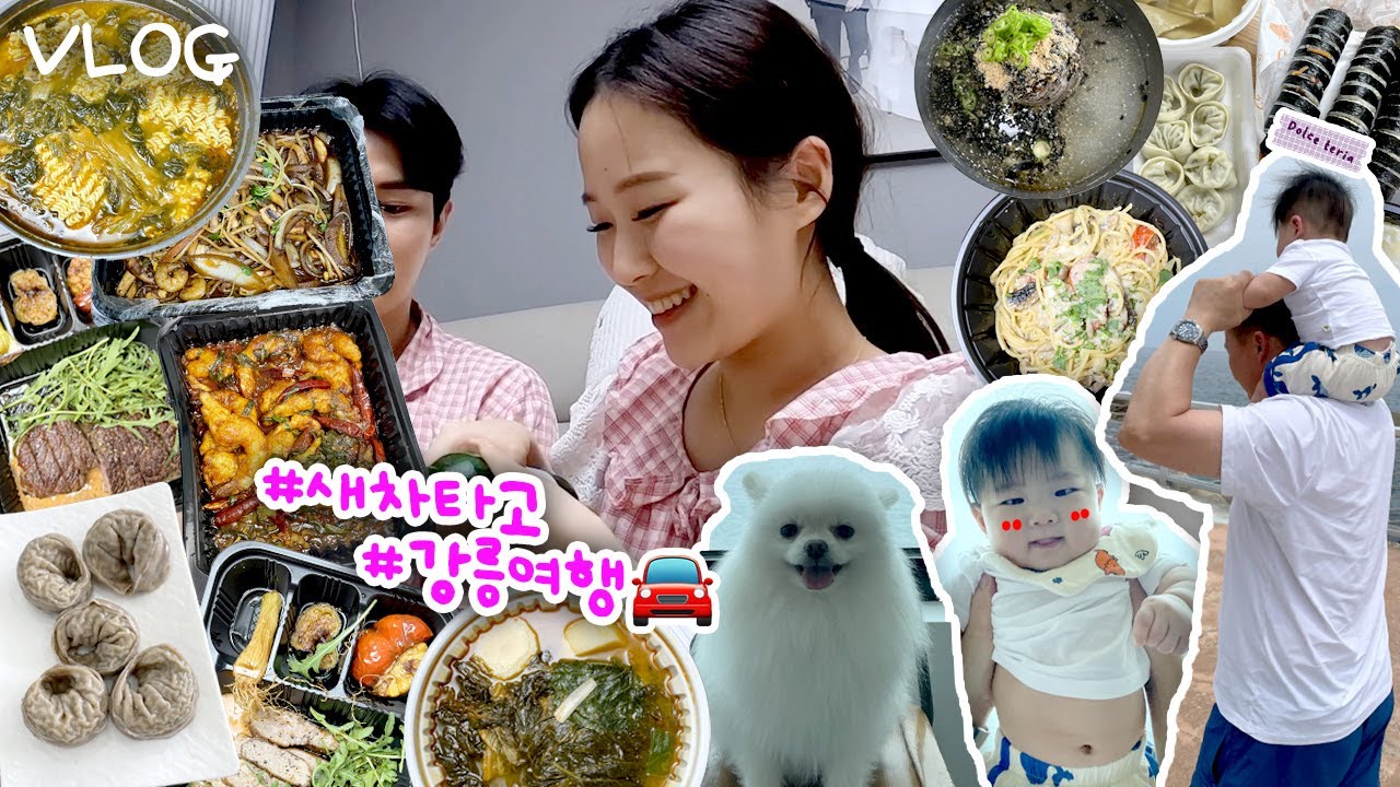 Vlog 증조할아버지 만나러 강릉여행⛱️여행 이유식 꿀팁차에서 똥기저귀가는법🤣아기 첫레몬스테이크목살와인파스타곱도리탕만두김밥명경막국수짬뽕짜장