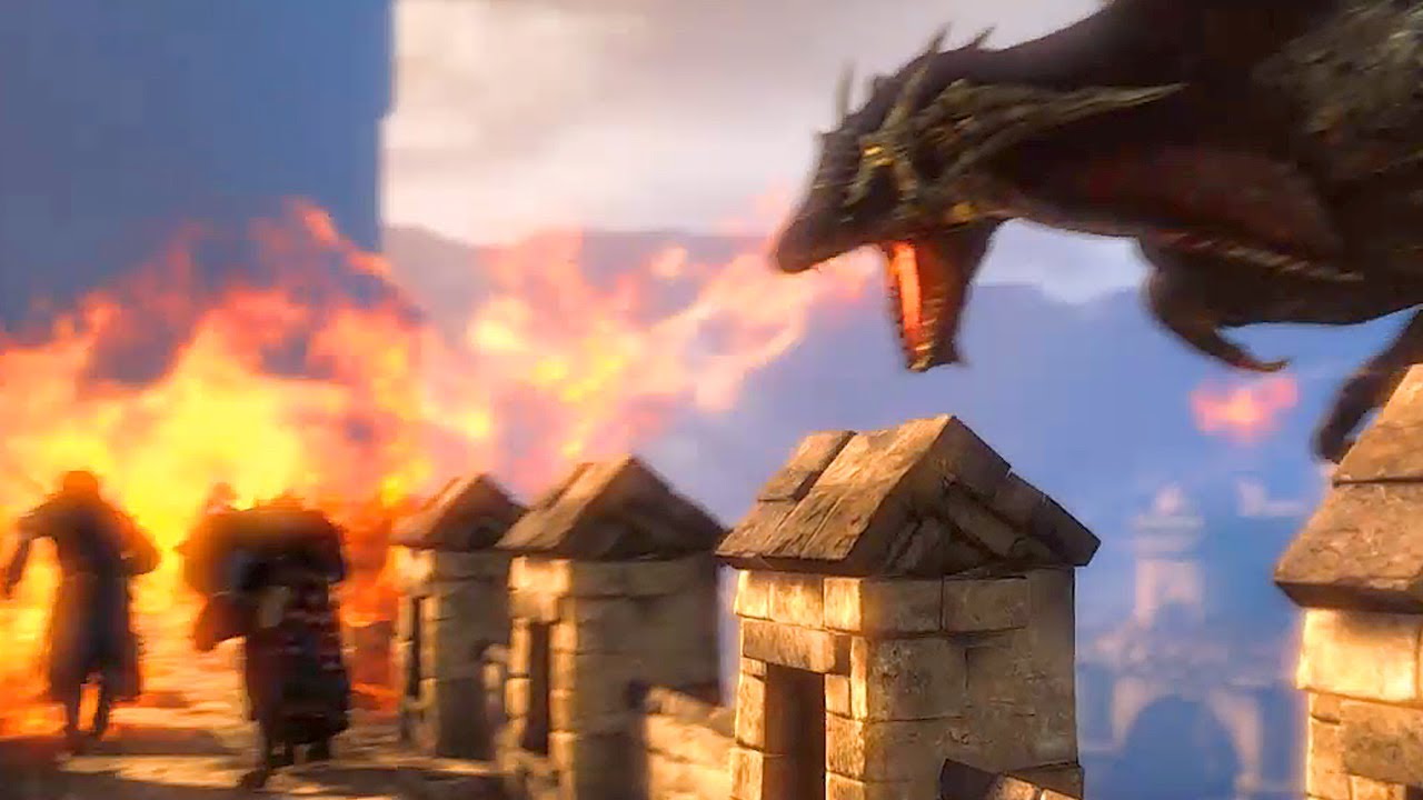 Geralt and King Foltest Run from Dragon in La Valette Castle (Witcher 2 ...