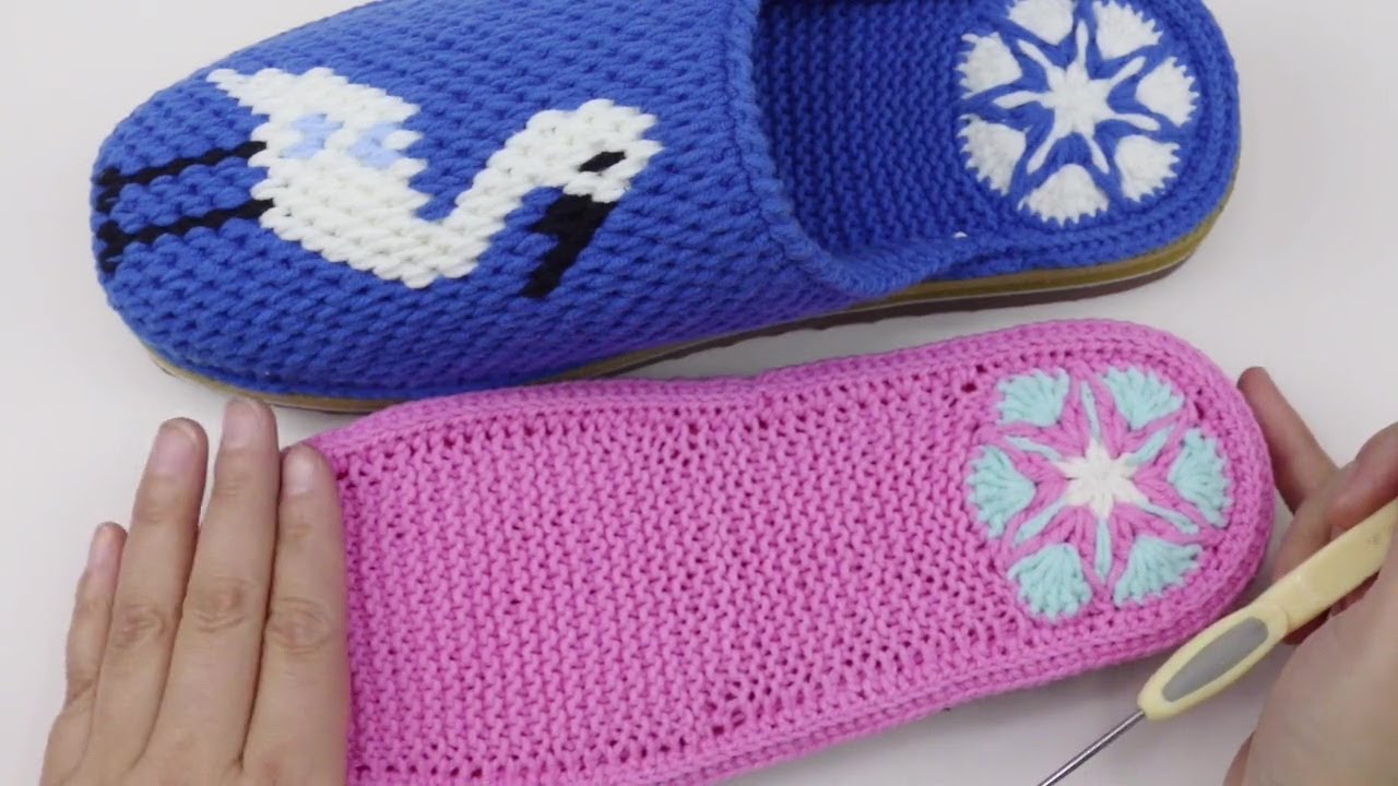How to Knit Wool Hook Slippers with Cranes Design A Step-by-Step ...