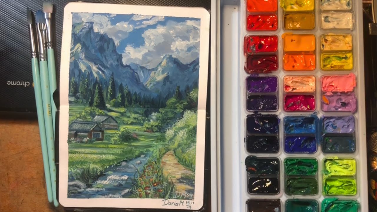Trying Gouache Paints for the First Time 🎨 (unboxing + paint w/ me ...