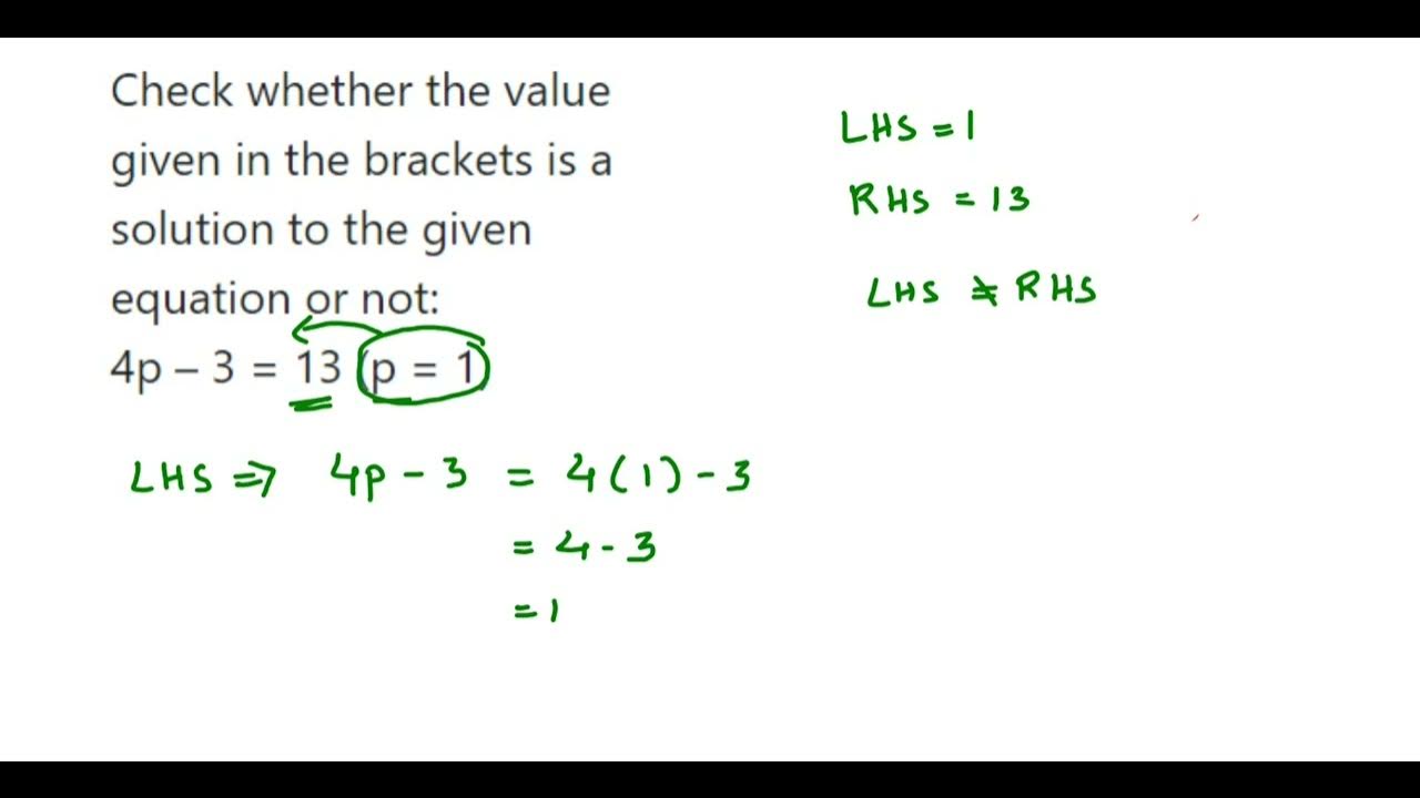 Check whether the value given in the brackets is a solution to the given equation or not:4p-3=13 ...