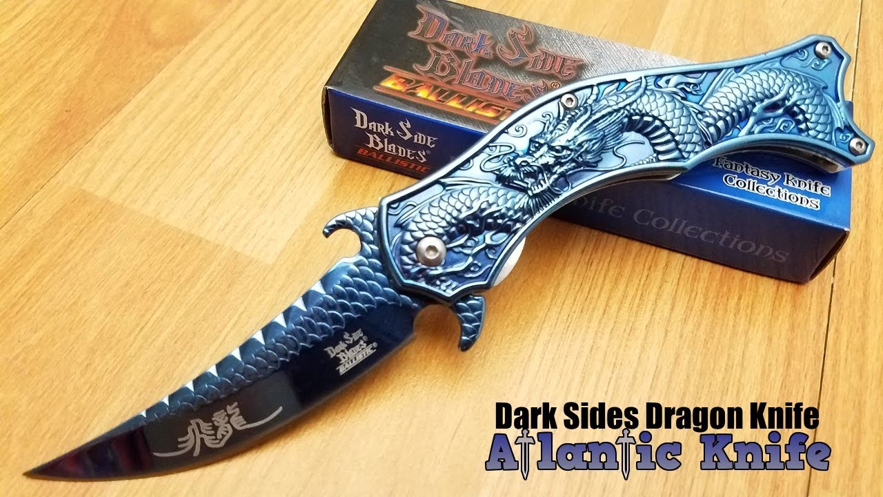 DARK SIDE FOLDING KNIFE FANTASY BLUE TITANIUM DRAGON 4.5" CLSD POCKET ...