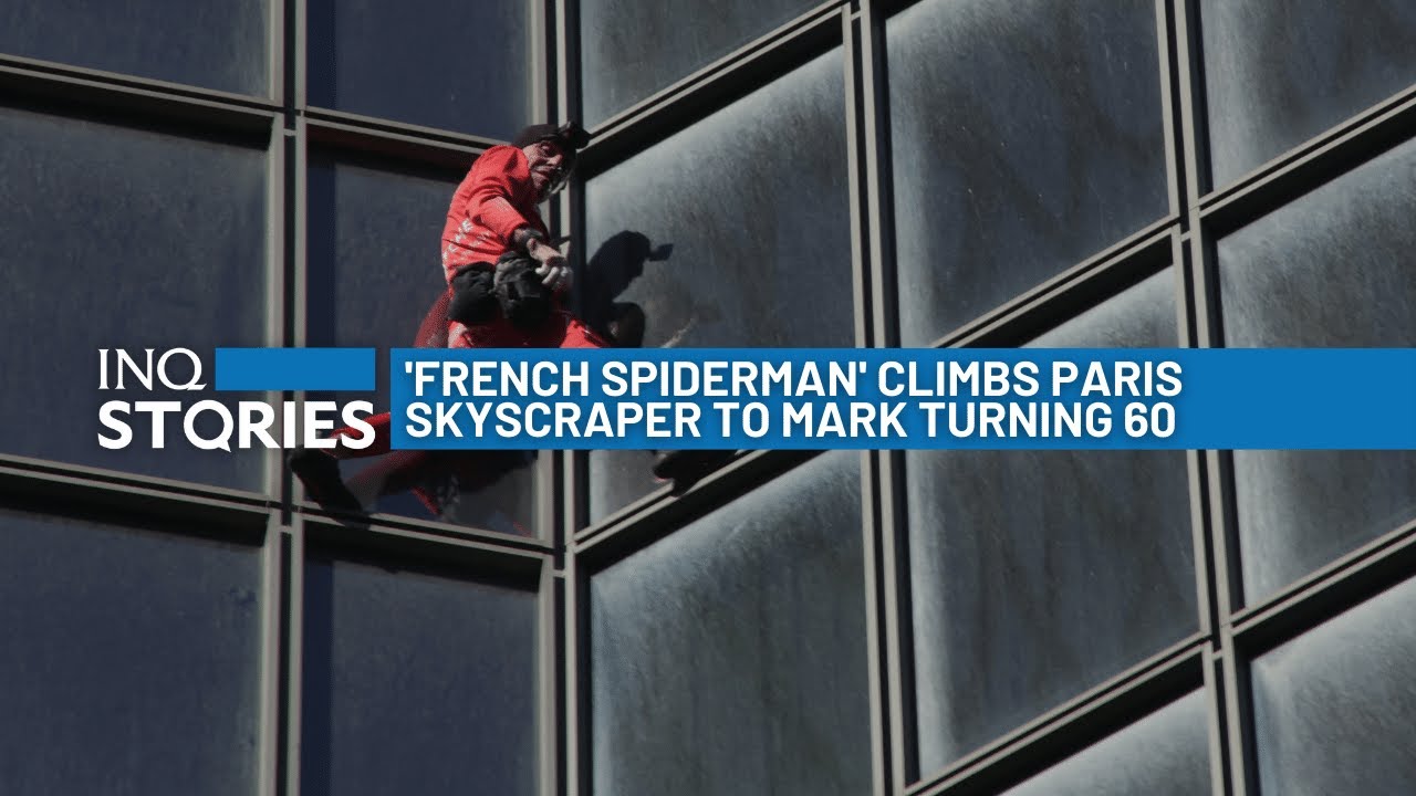 'French Spiderman' climbs Paris skyscraper to mark turning 60 - YouTube