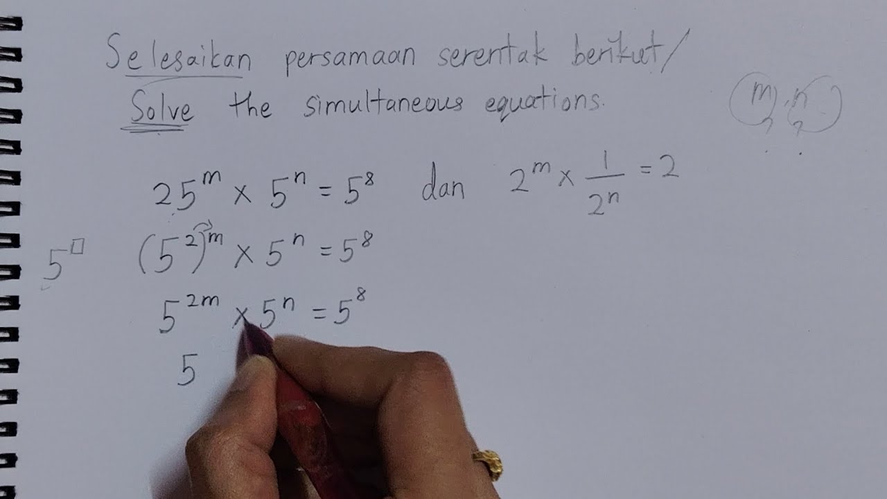 Solve simultaneous equations involving index. Maths form 3 chapter index (Bab 1 Indeks Tingkatan ...