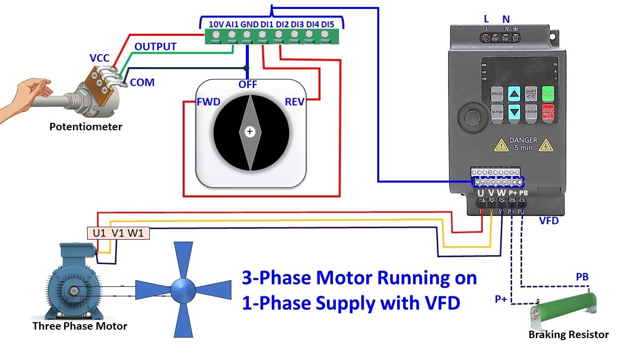 VFD working, Run 3-phase motor on 1-phase supply with VFD, variable ...