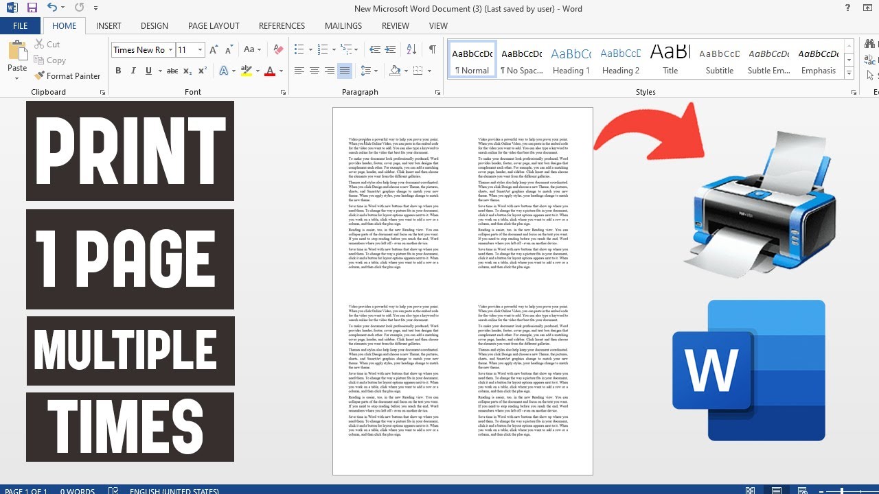 Print 1 page MULTIPLE times on 1 sheet in MS Word - YouTube