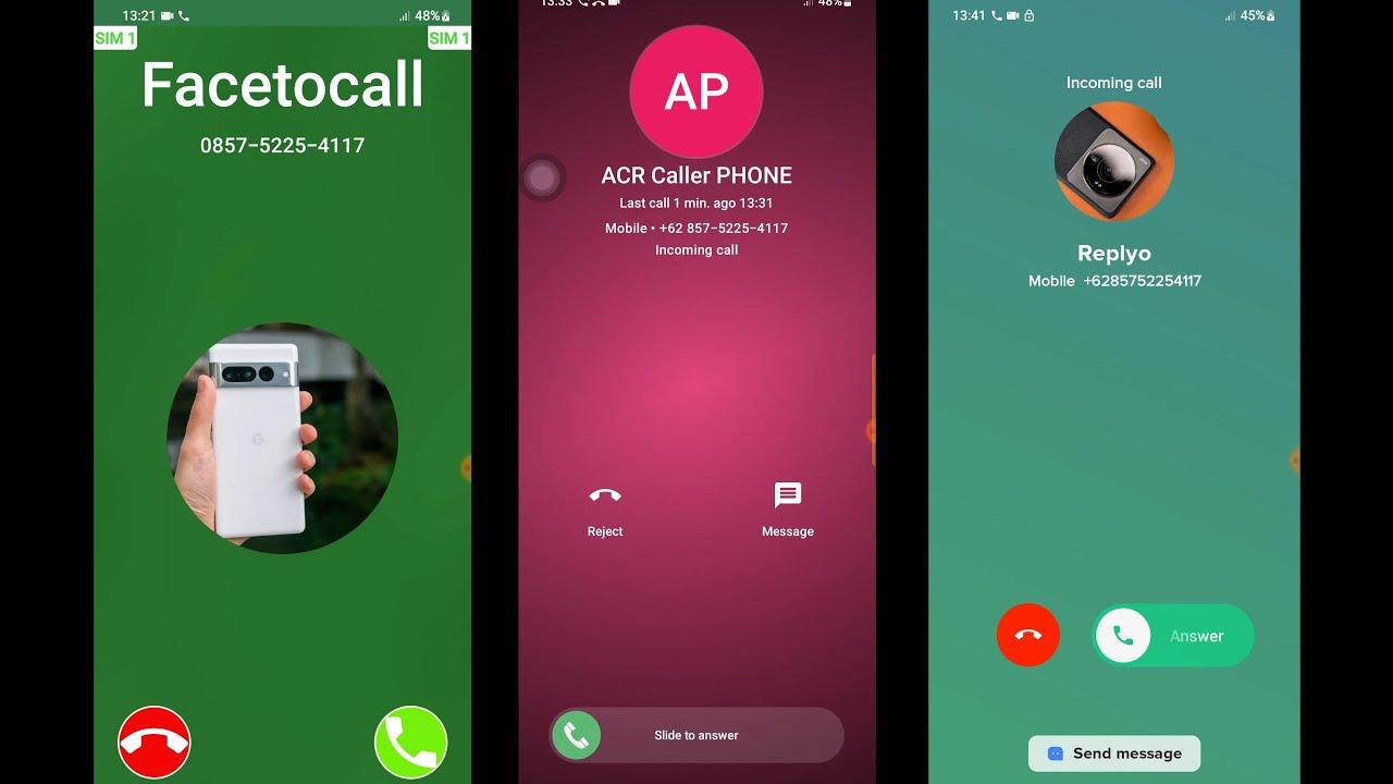 Facetocall VS ACRphone VS Replyo Triple Custom Dialer incoming call ...