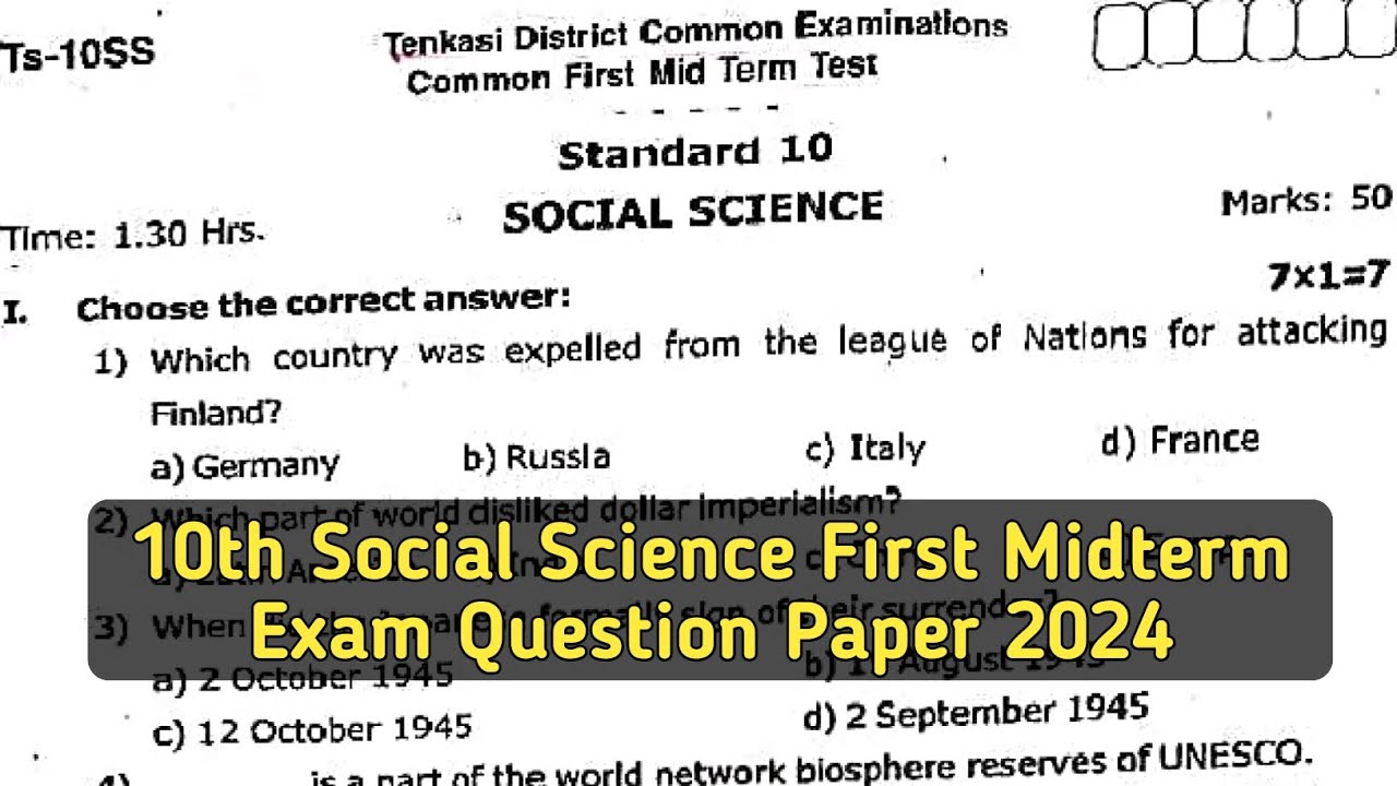 10th Social Science First Midterm Exam Question Paper 2024 - YouTube