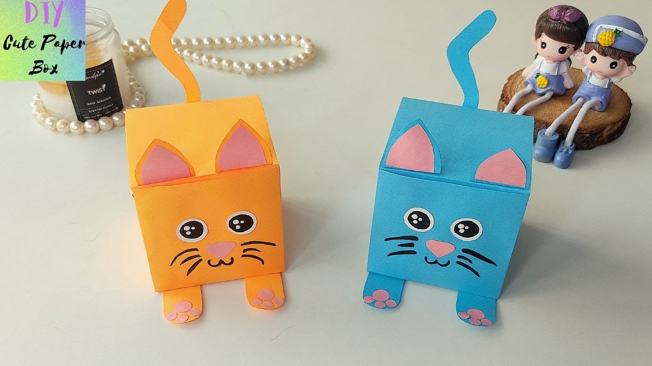 Cute Cat shape Paper Box | DIY Origami easy cute paper box - YouTube