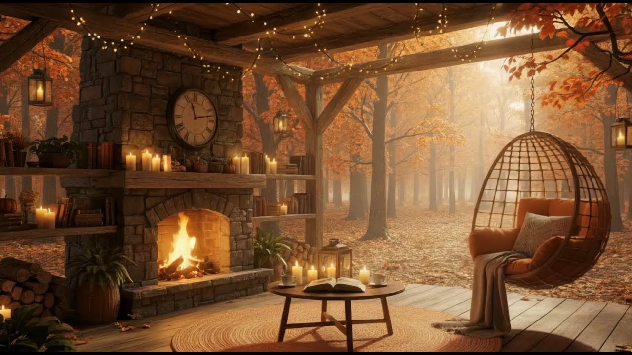 Warm Autumn Jazz Ambience 🔥 Fireplace Glow & Relaxing Music for Calm ...