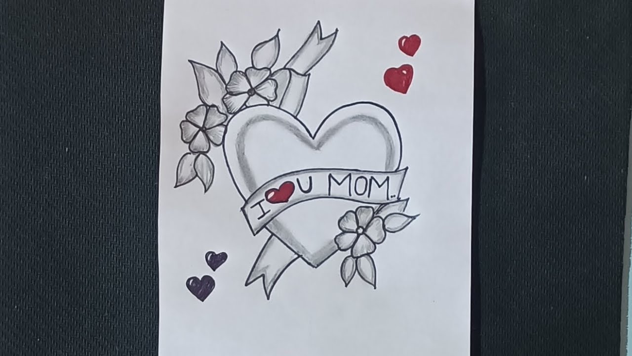 l heart with love 💕 mom l Pancil sketch for beginners l Easy drawing ...