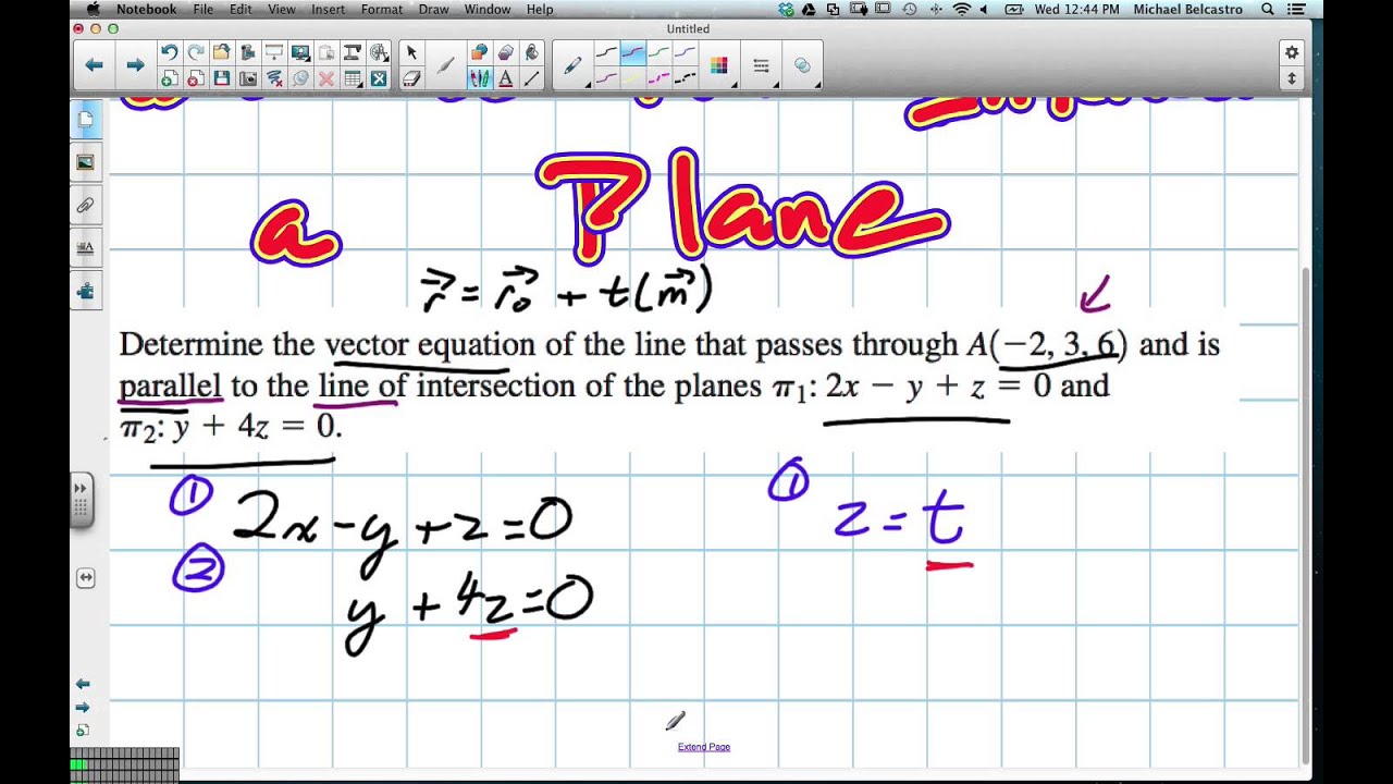 Equation of a Line when a Plane Intersects a Plane Grade 12 calculus ...