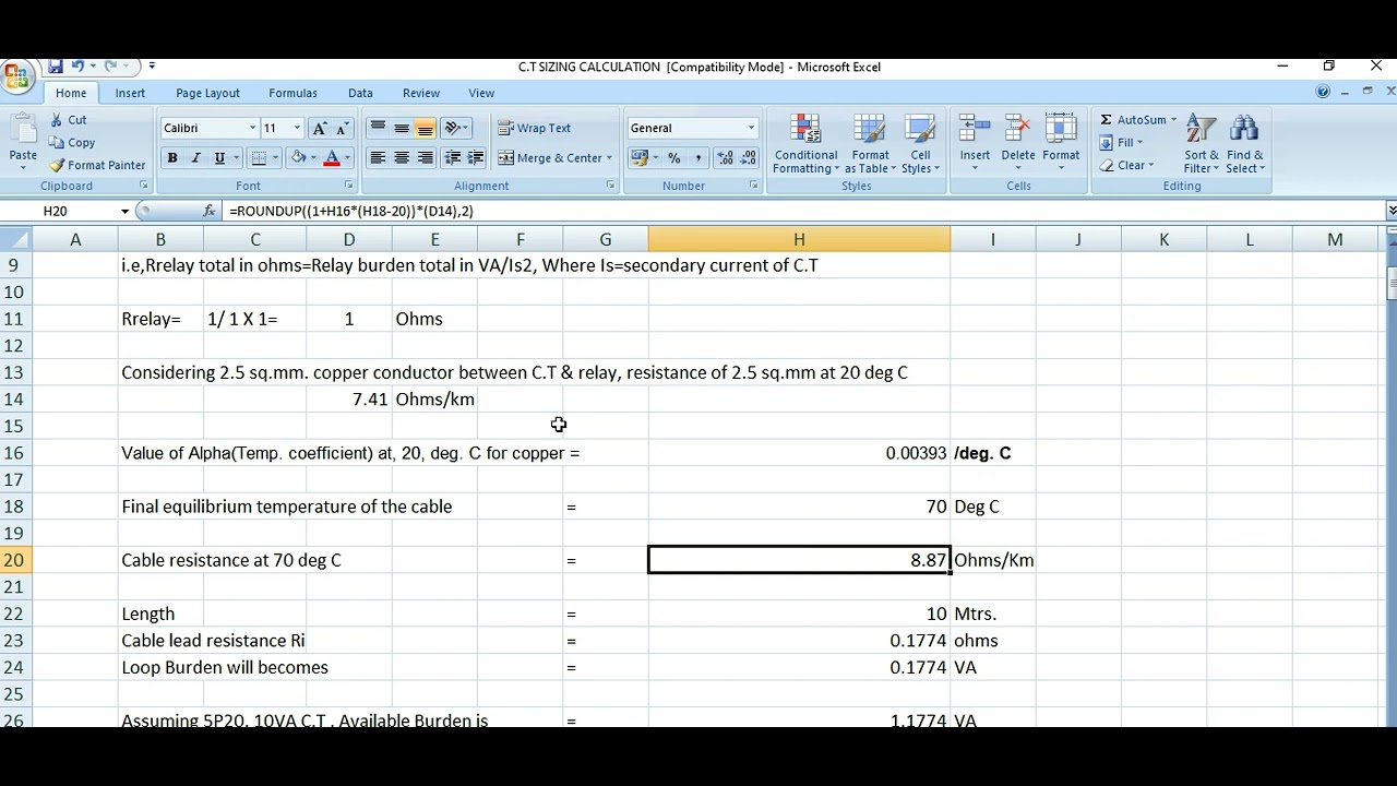CT Sizing Calculation in Excel - Protection CT - YouTube