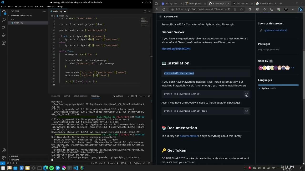 character.ai unofficial (API) connect Tutorial - YouTube
