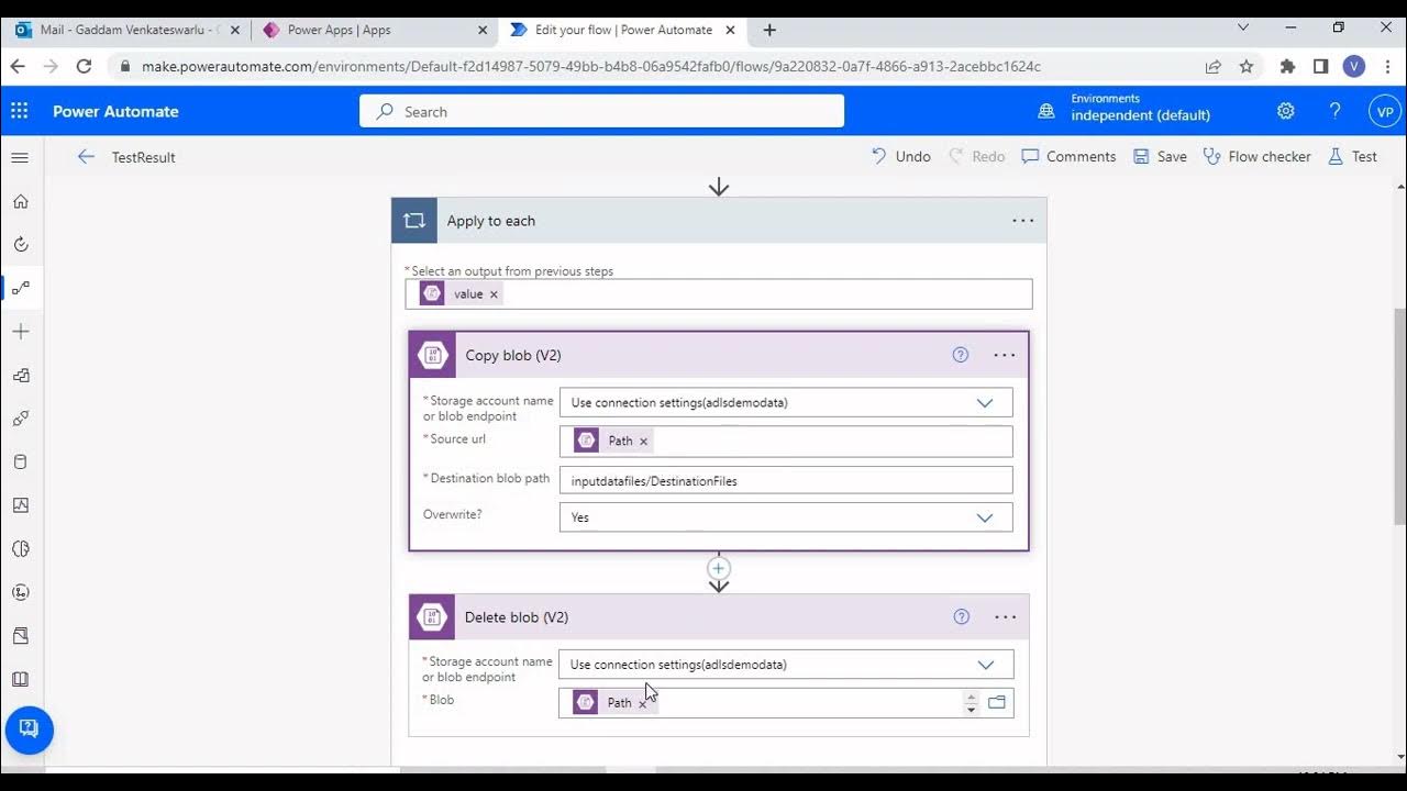 37.How to Copy and Delete blobs from one folder to another folder in Power Automate || Telugu ...