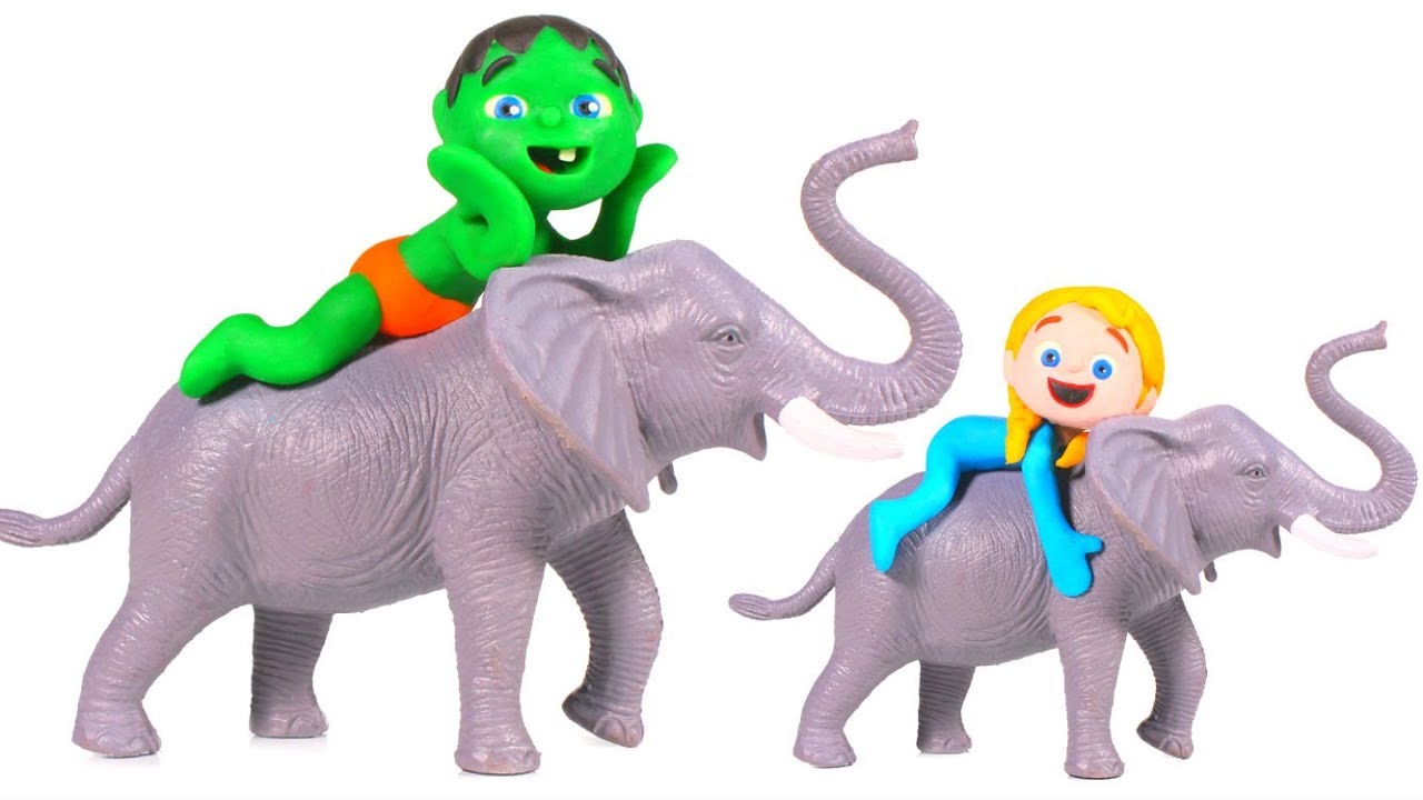 FUNNY KIDS RIDE ON ELEPHANTS Play Doh Cartoons For Kids - YouTube
