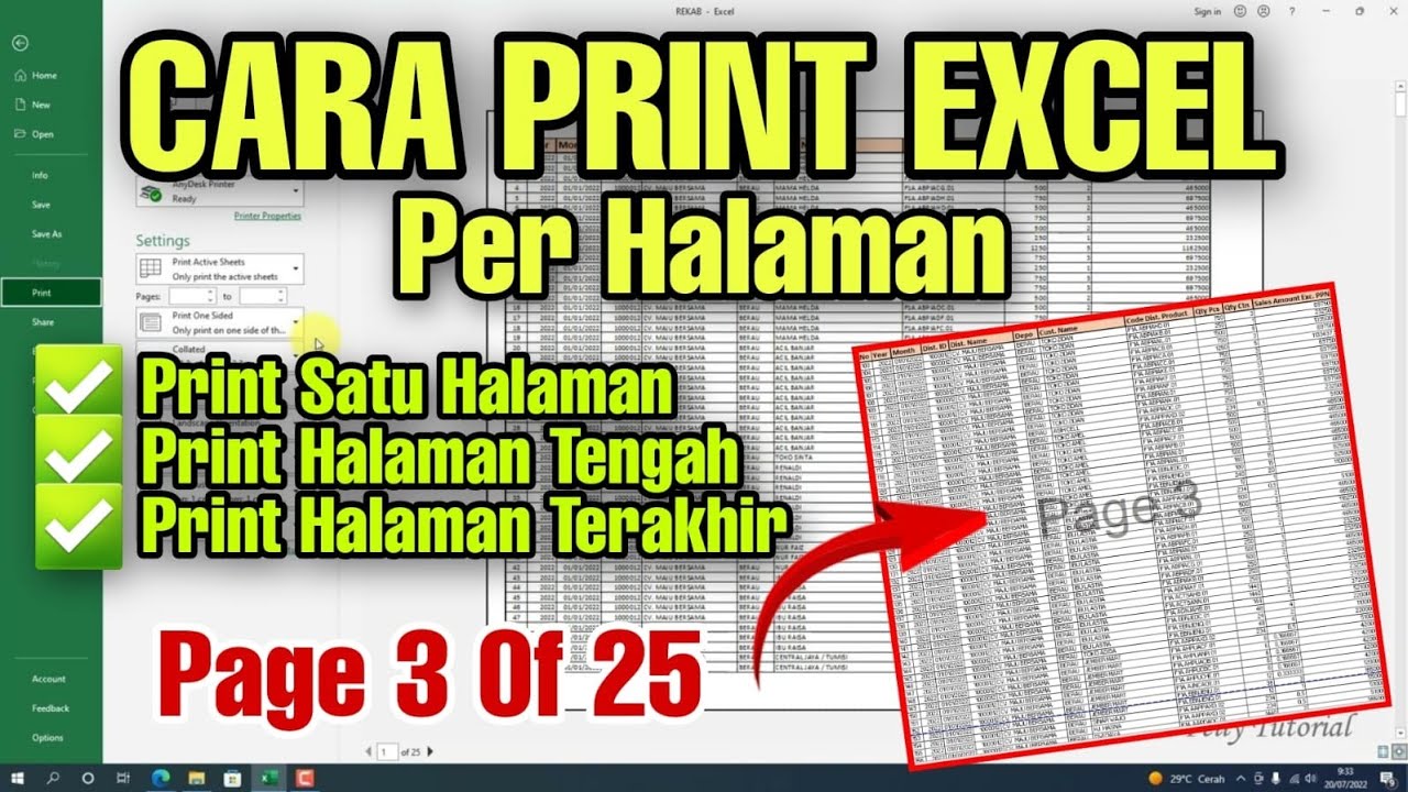 Cara Print EXCEL Halaman Tertentu atau Per Page untuk Pemula - YouTube