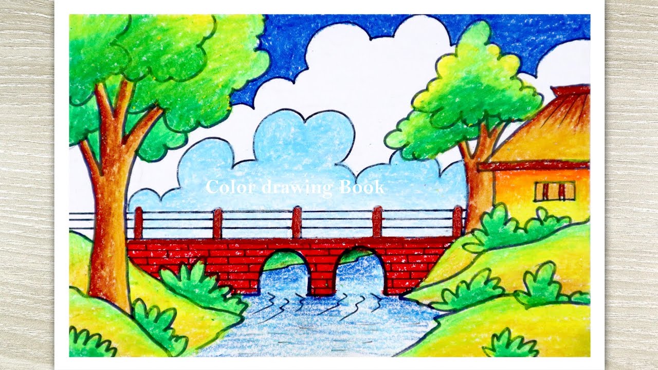 How to draw easy scenery for beginners, Village Drawing - YouTube