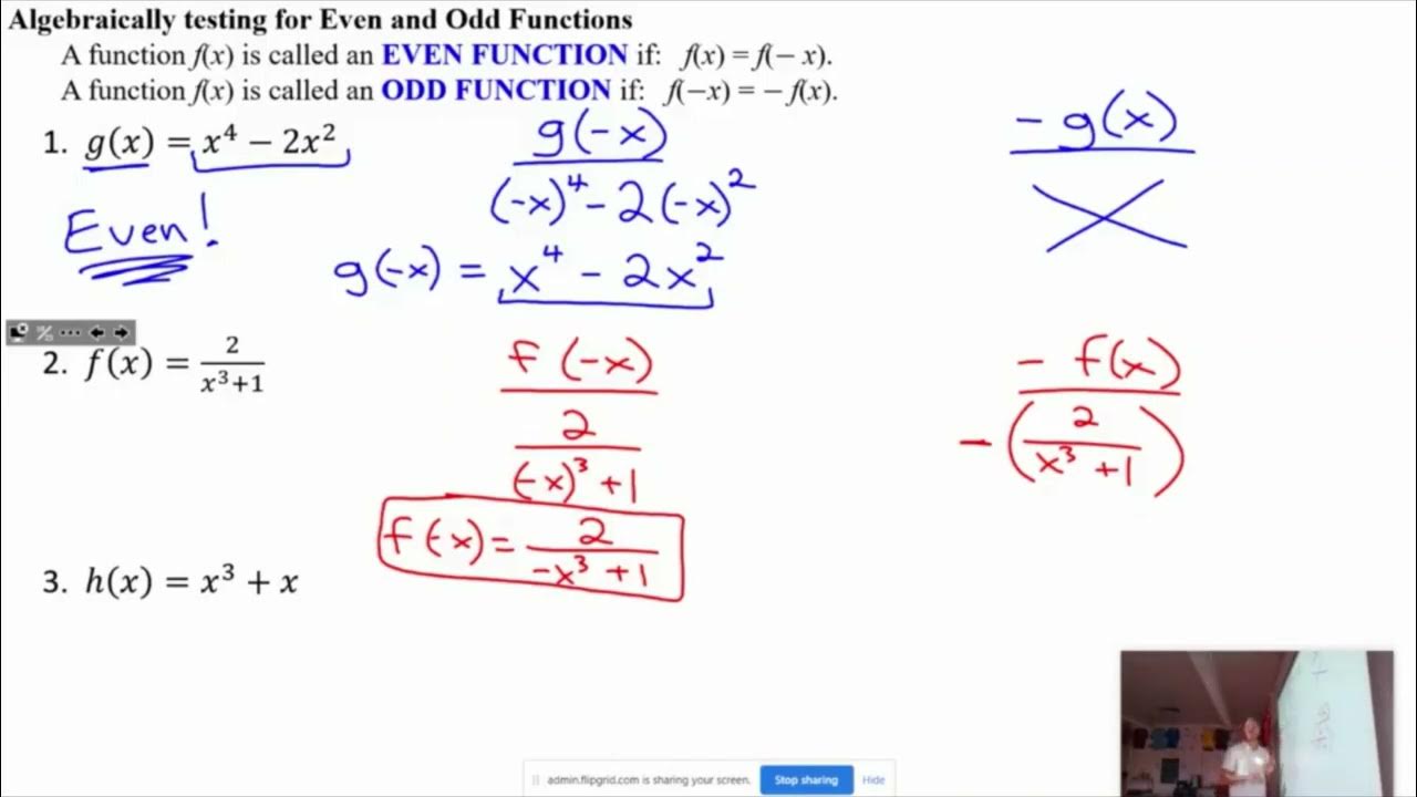 Even/Odd/Neither functions: Algebraically - YouTube