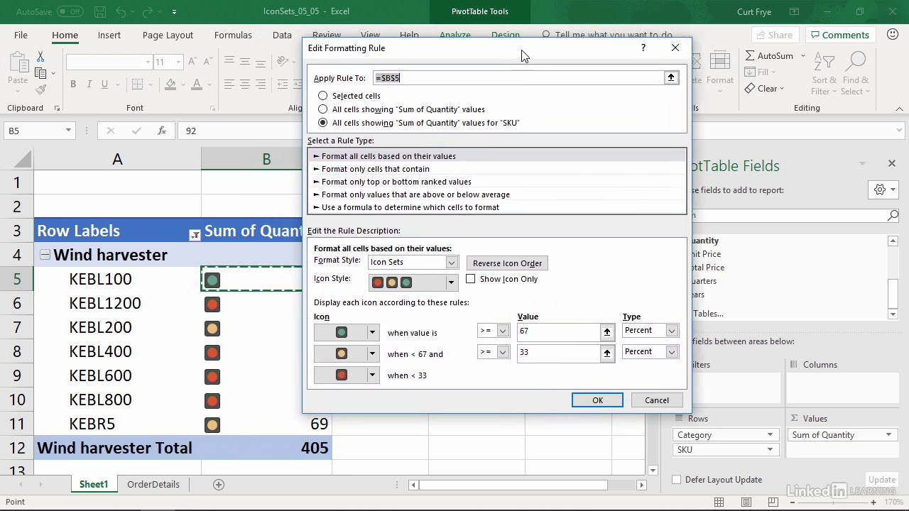 Format cells using icon sets Pivot table 2019 - YouTube