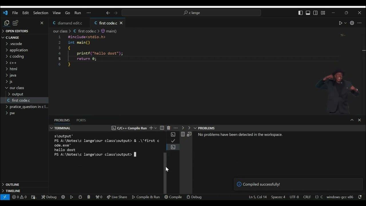 first code in c language by the help of VS code - YouTube