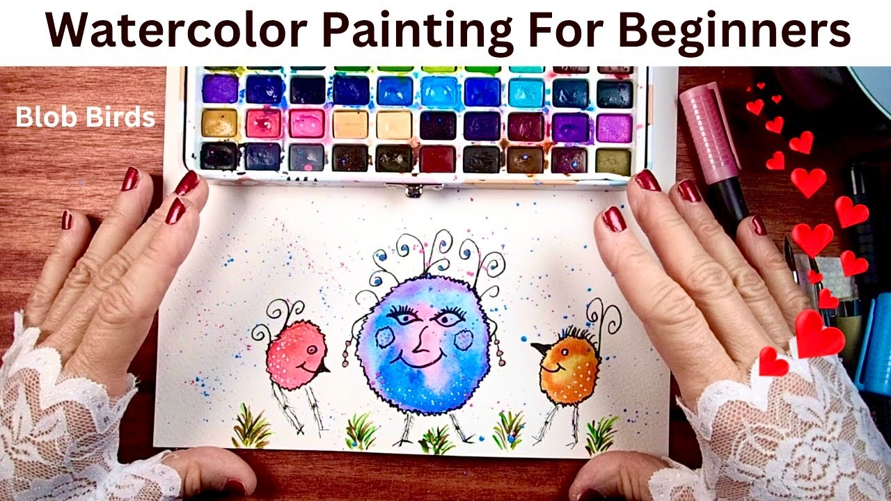 Whimsical Beginner Watercolor Painting - The Blob Bird Family. Stress ...