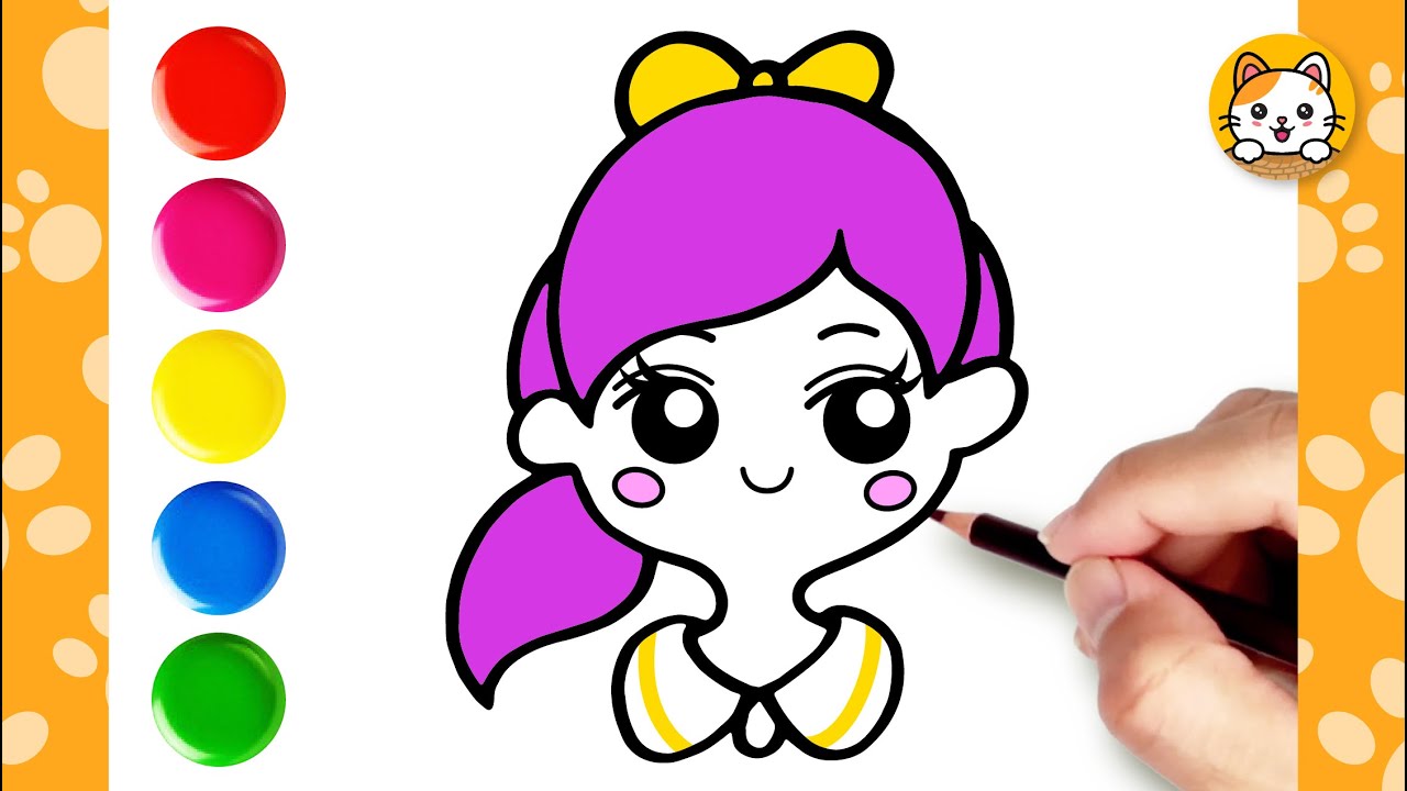 👧💕 Cute Girl Drawing Easy | Follow Along Drawing - YouTube