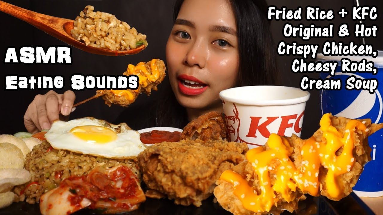ASMR Nasi Goreng (Fried Rice) & KFC Cheesy Rods Fried Chicken | Crunchy ...