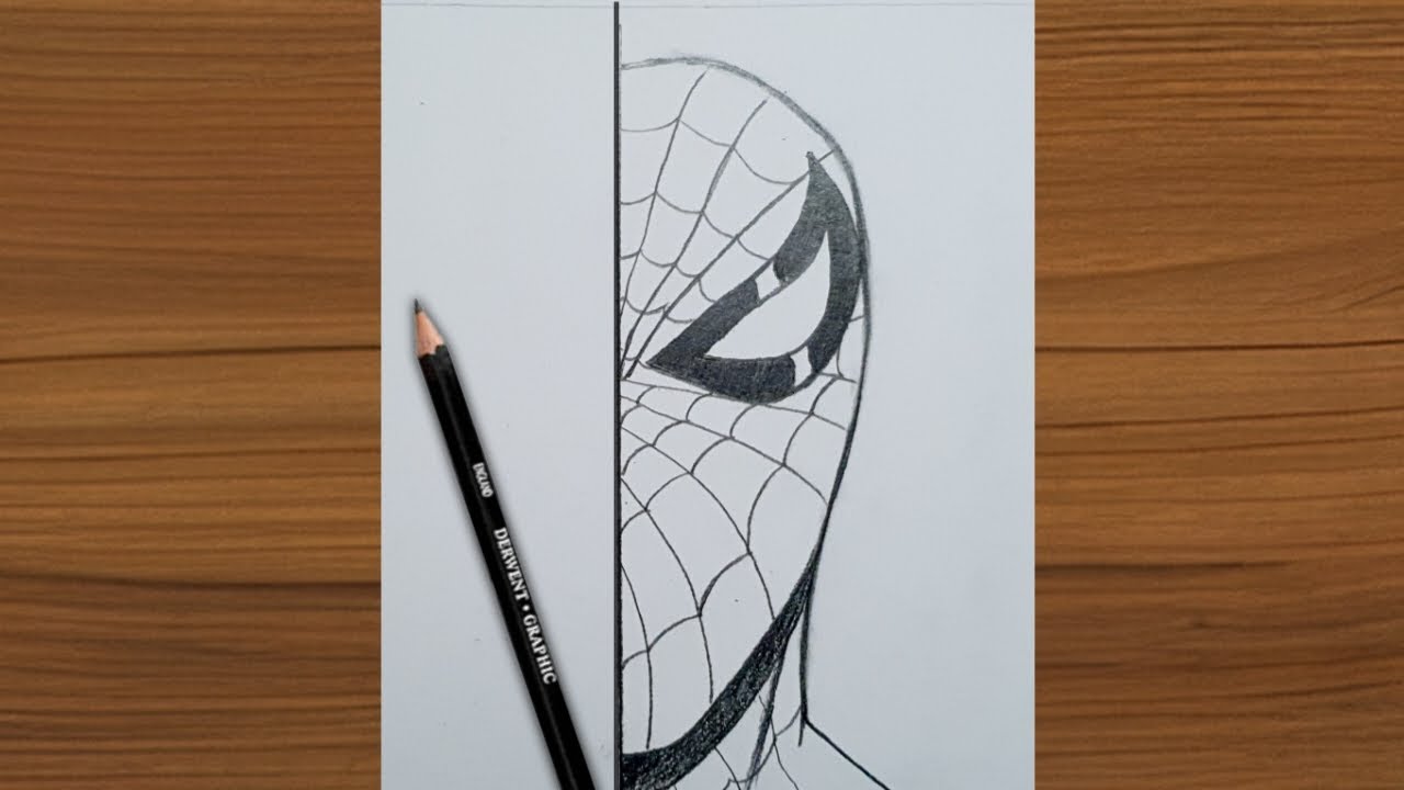 How to Draw spider man half face | Easy spider man half face Drawing ...