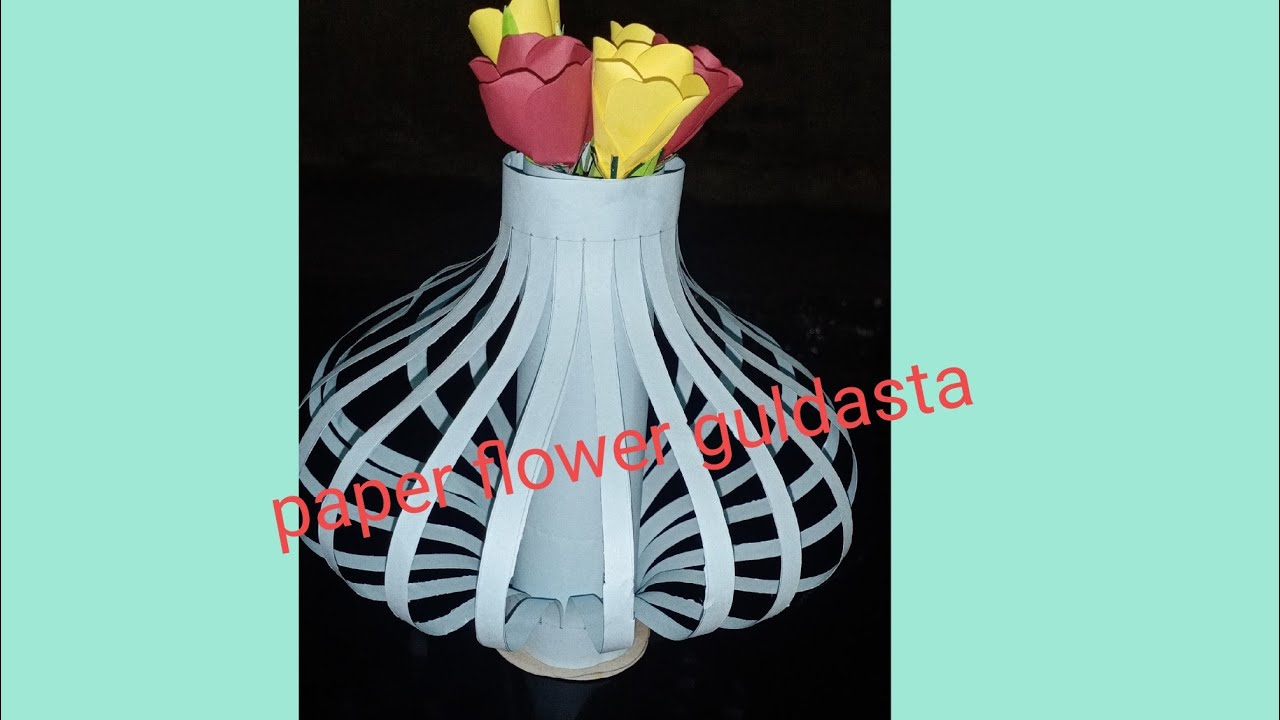 How to make bouquet with paper flower and flower vase / Diy guldasta ...