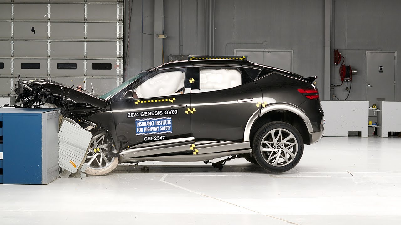 2024 Genesis GV60 updated moderate overlap IIHS crash test - YouTube