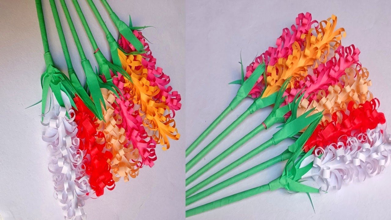 How to Make Easy Curly Lavender Paper Flowers / Simple Origami Stick ...