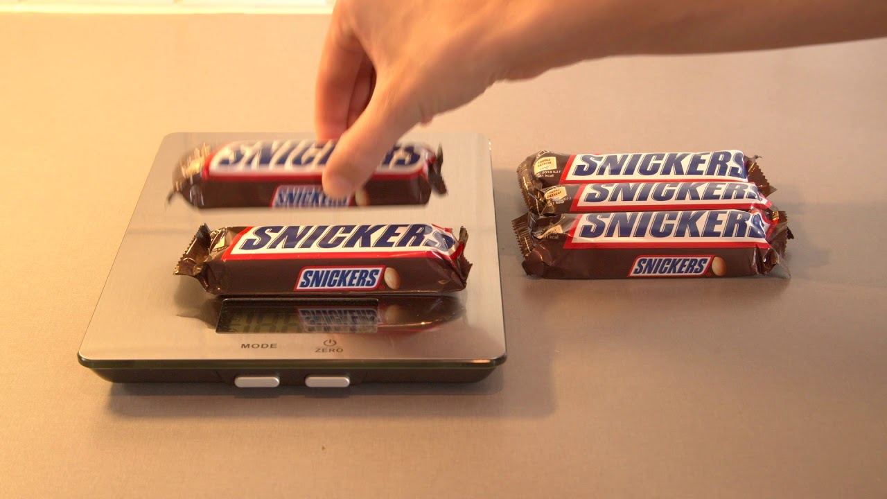 Snickers on a scale - YouTube