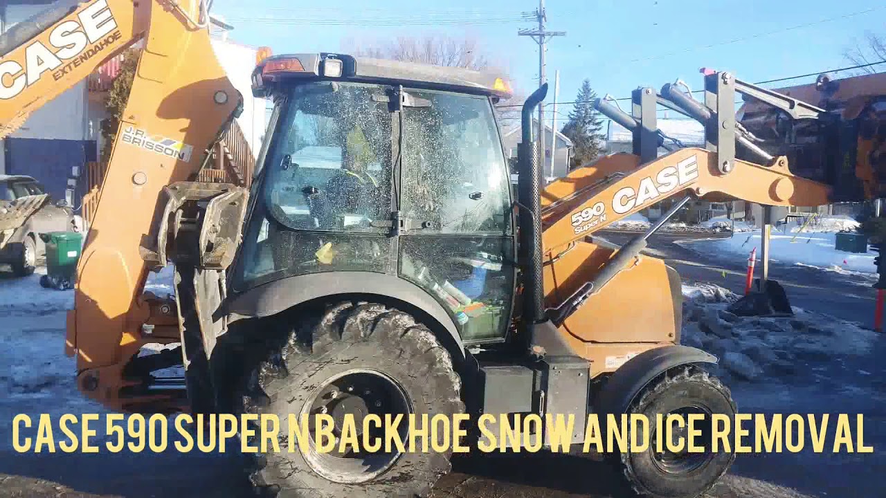 CASE 590 SUPER N Backhoe Snow And Ice Removal From Street (Cool Bucket ...