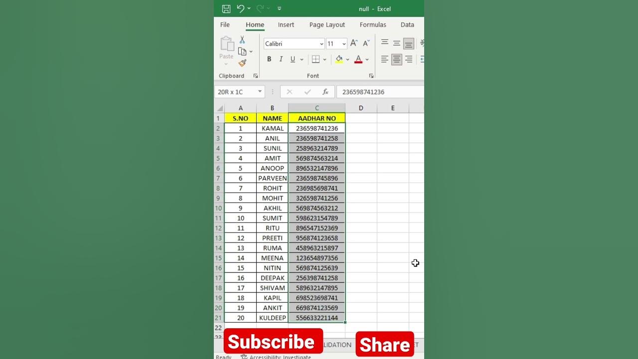 How to Separate Aadhar Numbers in Excel | Step-by-Step #excel #excelshortcuts #exceltips # ...