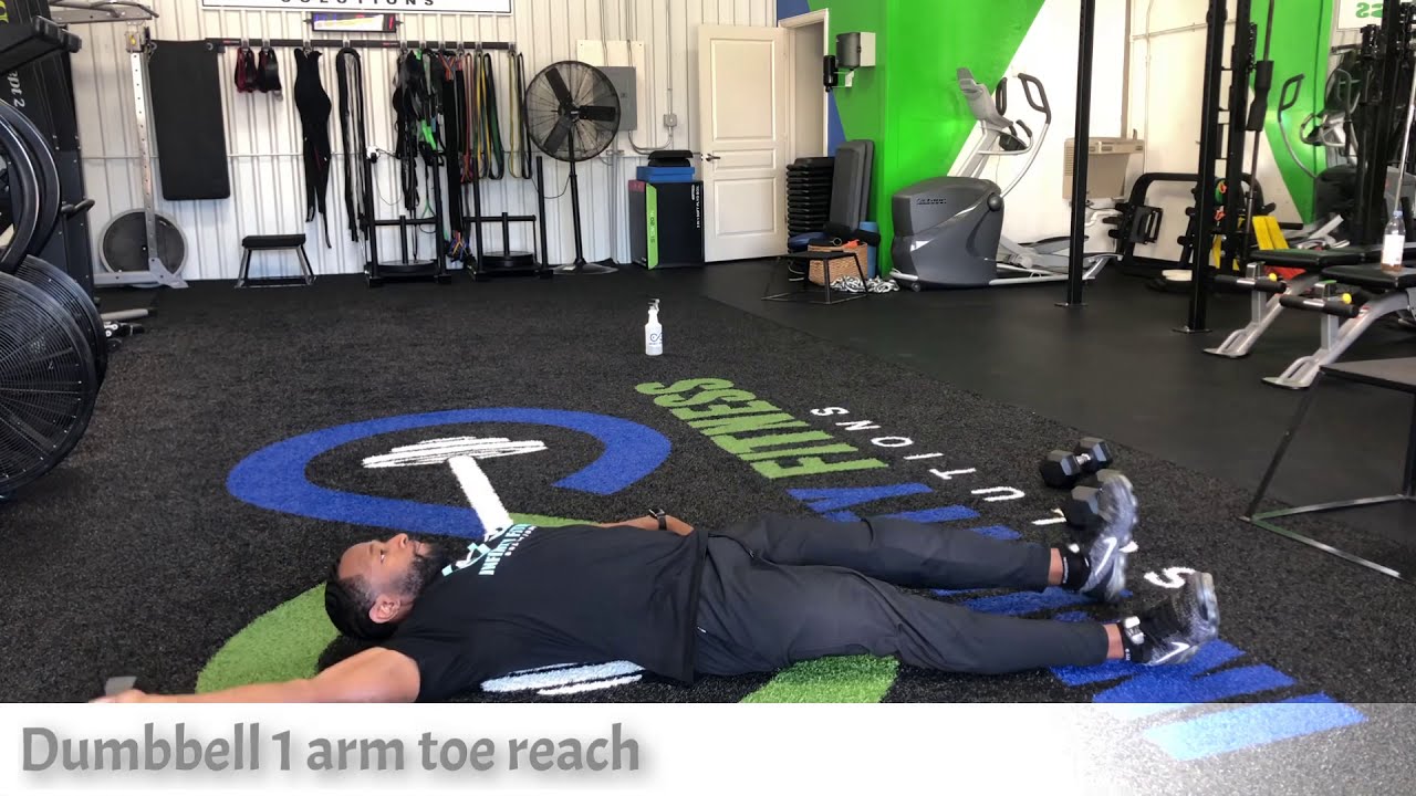 Dumbbell 1 Arm Toe Reach - YouTube