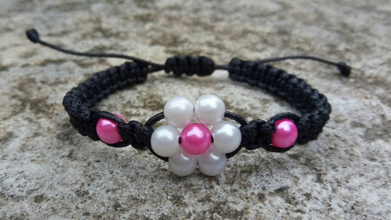 cara membuat gelang tali dengan manik manik || gelang macrame - YouTube