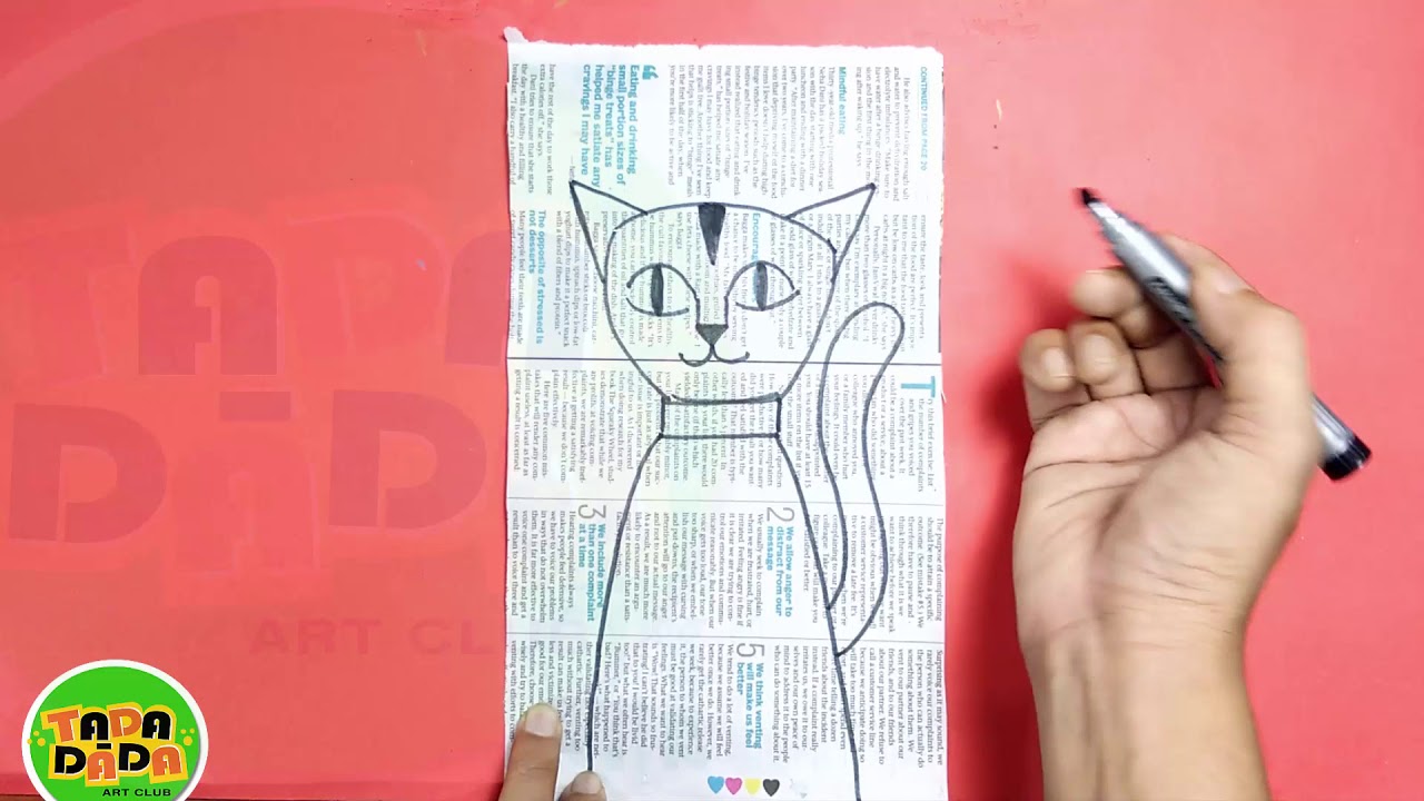 How to draw and paint CAT on NEWS PAPER | STEP BY STEP | TADA-DADA Art ...
