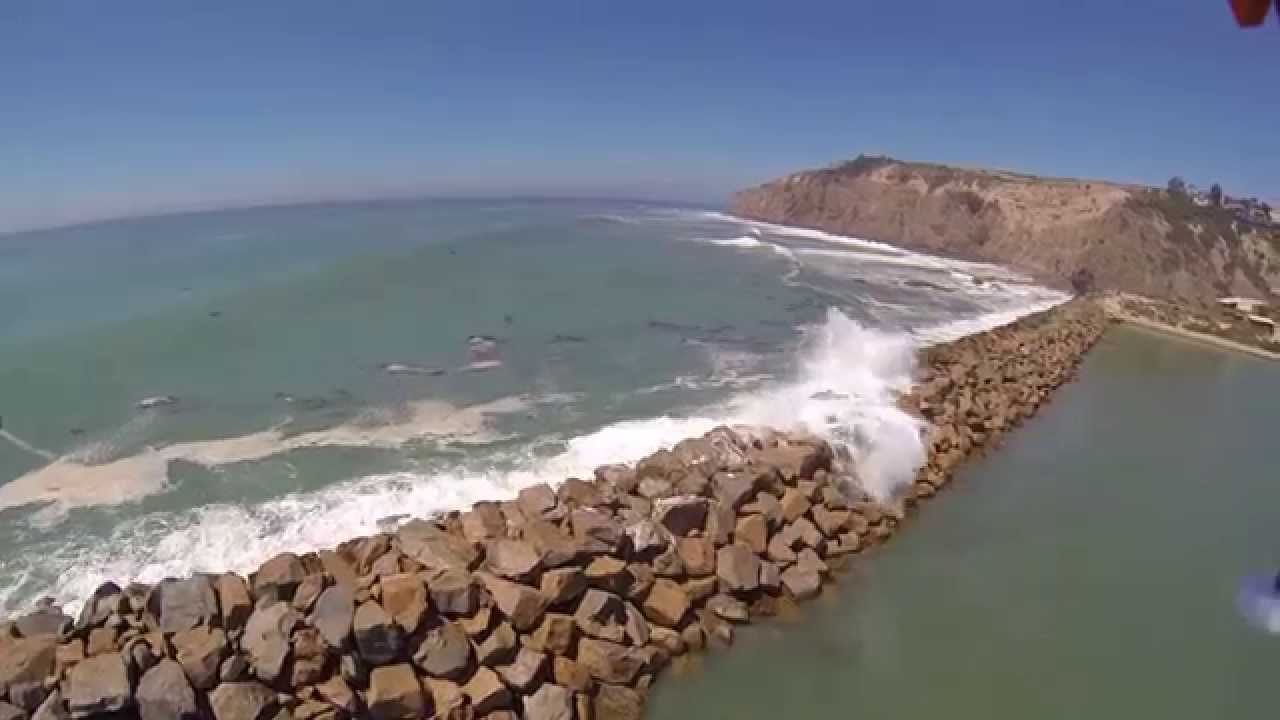 Dana Point Harbor jetty large waves FPV aerial views from F450 quad RC ...